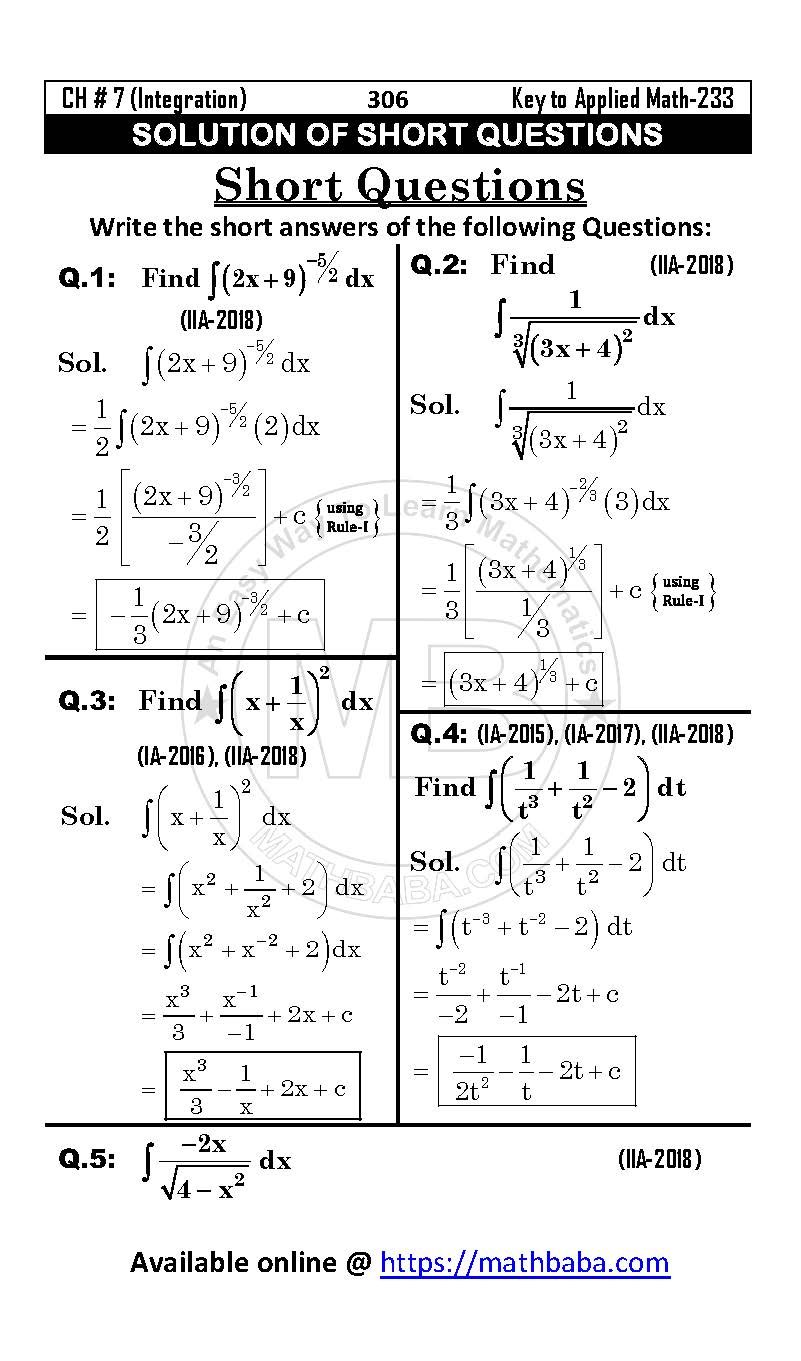 Short Questions Chapter # 07